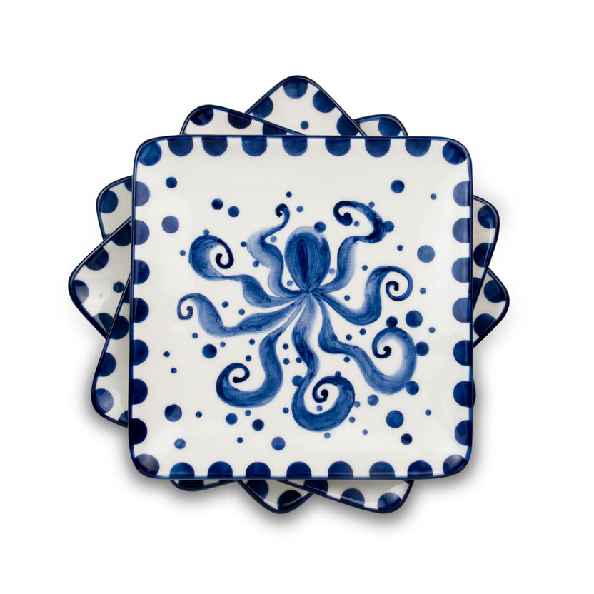 Costa Azul 4-Piece Hand Painted Octopus design Ceramic Canapes Appetiz ...