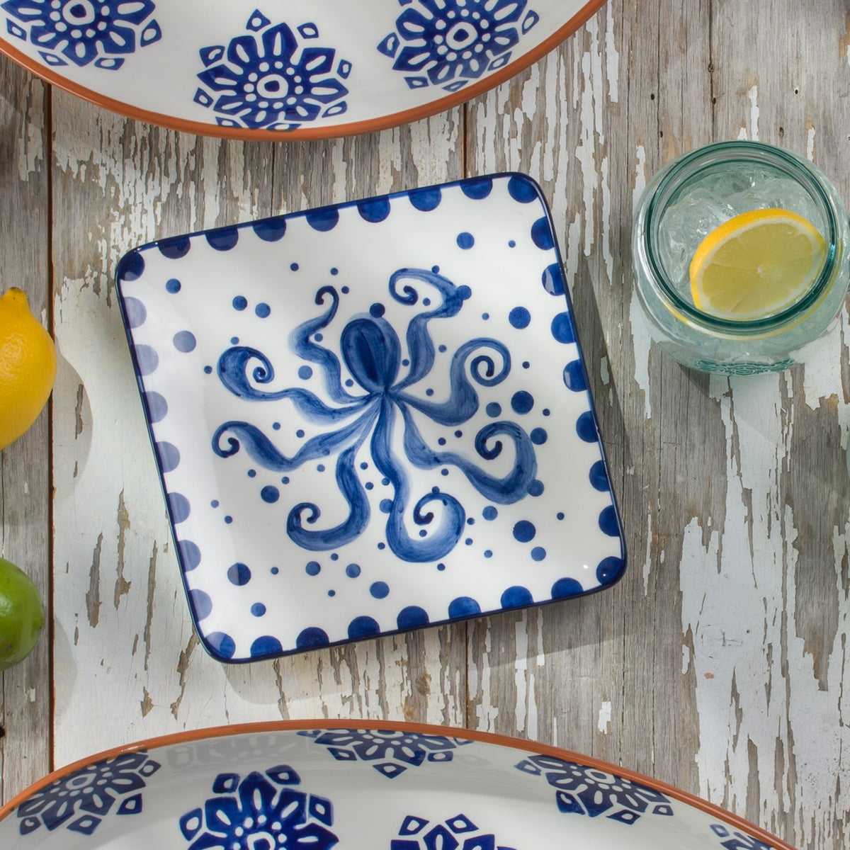 Costa Azul 4-Piece Hand Painted Octopus design Ceramic Canapes Appetiz ...