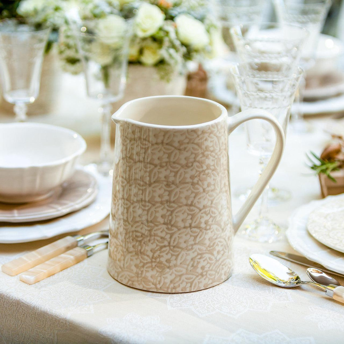 Chloe Floral Accent Pitcher in Beige – Euro Ceramica